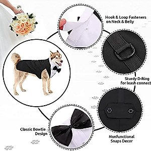 Dog Tuxedo and Bandana Set, 2 Pack Pet Costume Puppy Formal Party Suit, Dog Clothes for Small Medium Large Dogs, Dog Prince Bow Tie Shirt Dog Wedding Attire for Golden Retriever Samo Bulldogs (L)