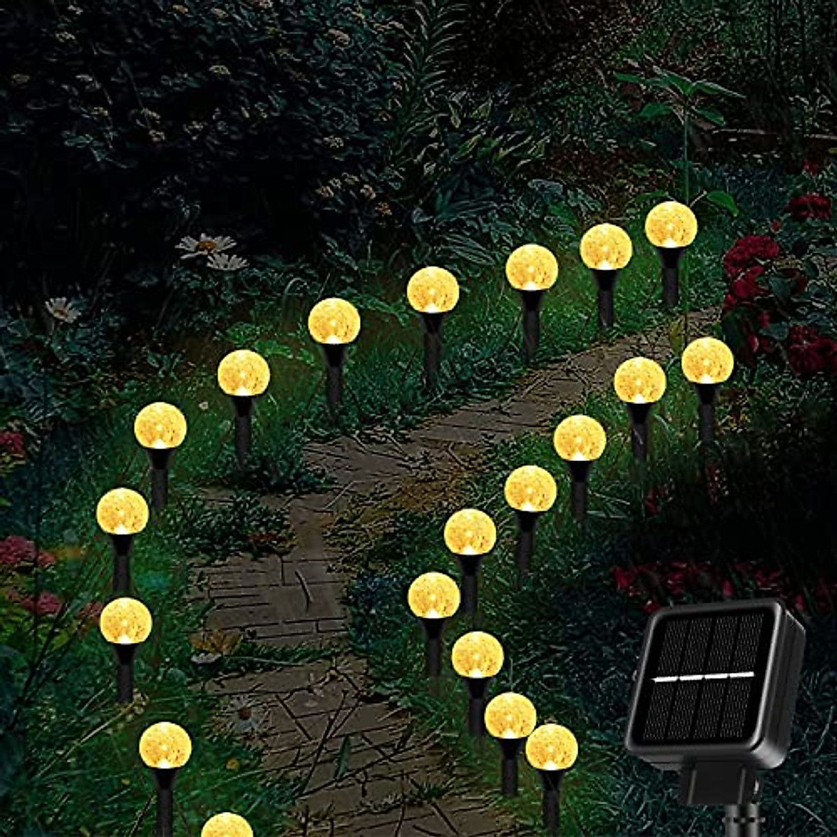 PINPON 2 Pack Solar Lights Outdoor 22 FT 20 LED 8 Modes Mini Crystal Bubble Outdoor Fairy Globe String Lights Waterproof Garden Decor Landscape Lighting for Pathway Walkway Patio Yard