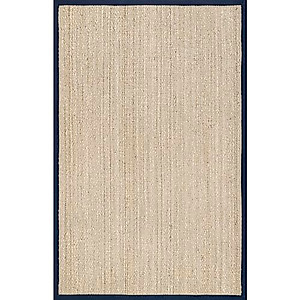 nuLOOM 8x10 Elijah Seagrass Area Rug, Navy, Solid Farmhouse Style, Cotton Bordered, Basketweave, Natural Fiber, For Bedroom, Dining Room, Living Room, Hallway, Office, Kitchen, Entryway