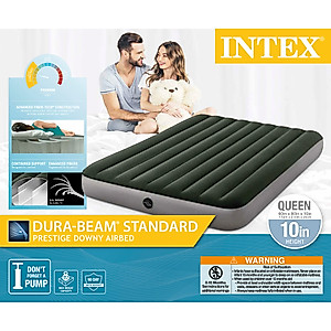 Intex 64109E Dura-Beam Standard Prestige Air Mattress: Fiber-Tech – Queen Size – 10in Bed Height – 600lb Weight Capacity – Pump Sold Separately