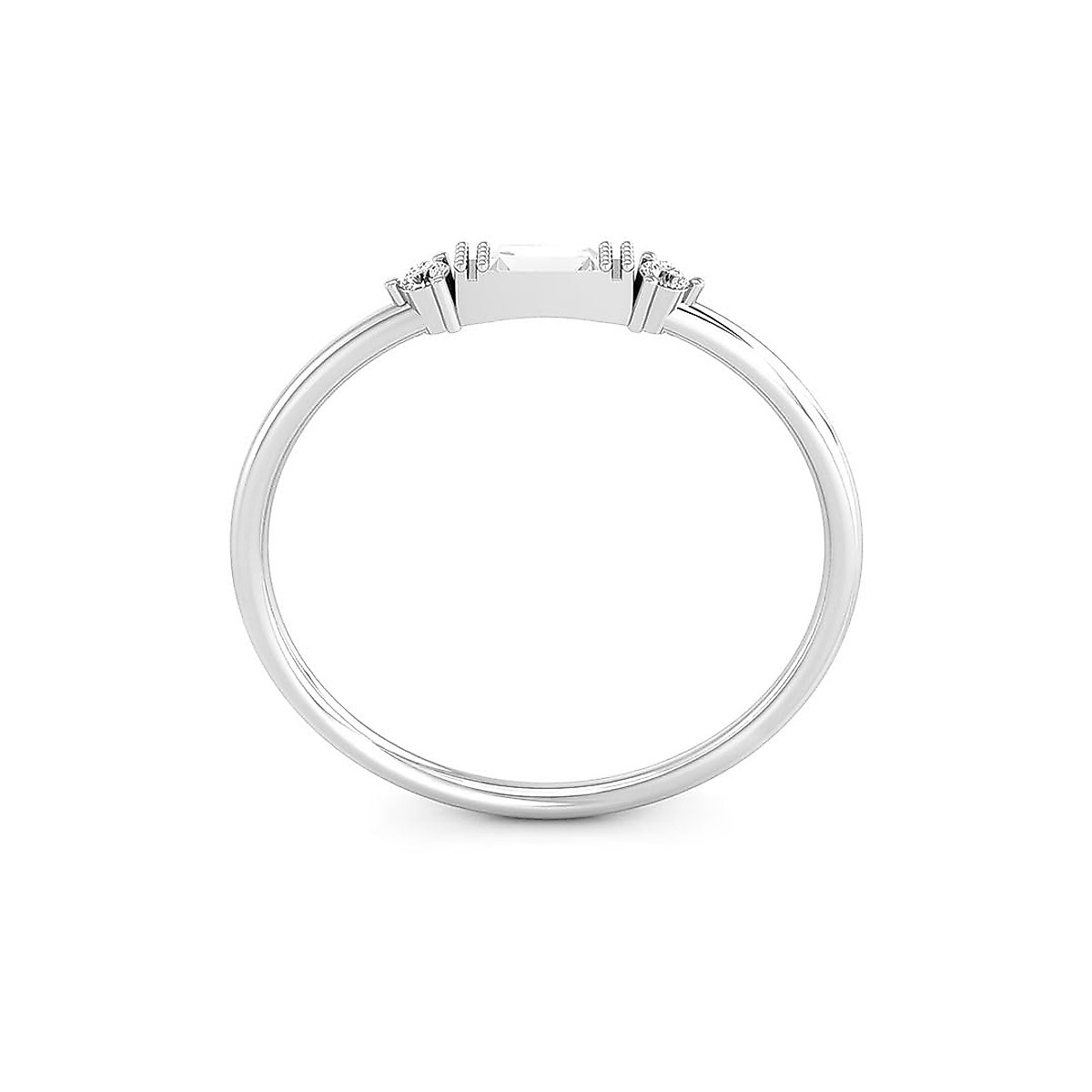 0.10CT Baguette & Round Brilliant Cut Lab Grown Diamond Three Stone Minimalist Ring In 10K White Gold (E-F, VVS-VS) 6.5US
