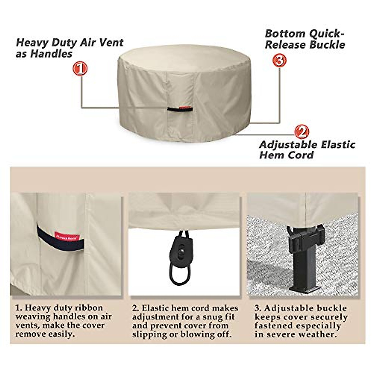 Porch Shield Fire Pit Cover - Waterproof 600D Heavy Duty Round Patio Fire Bowl Cover Beige - 32 inch