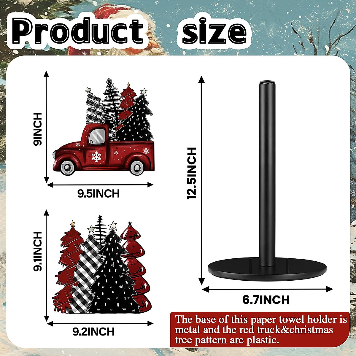Christmas Paper Towel Holder, Red Truck Christmas Decoration, Buffalo Plaid Christmas Tree Towels Paper Holder for Kitchen Countertop Bathroom Home Farmhouse, Winter Replaceable Xmas Tree Decor Indoor
