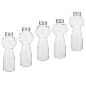 DOITOOL Reusable Bottles 5Pcs Clear Juice Bottles with Caps Cat Shaped Reusable Water Bottle Tea Container Empty Plastic Bottles for Juicing Smoothie Drinking and Other Beverages Smoothie Bottle