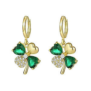St.Patrick's Day Earrings Shamrock Hoop Earrings Four Leaf Clover Earrings St Patricks Huggie Hoop Earrings Green Leaf Earrings Gold Hoops Earrings St Patricks Day Jewelry Gifts for Women (Green)