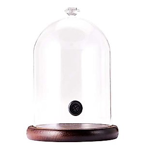 TMKEFFC Smoking Cloche For Food Drinks With Wood Base, Cocktails Smoke Infuser Accessory, Glass Dome for Smoker Gun