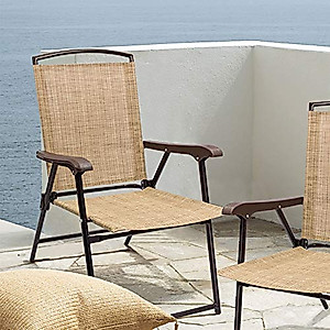 Devoko Patio Folding Chair Deck Sling Back Chair Camping Garden Pool Beach Using Chairs Space Saving Set of 2 (Beige)