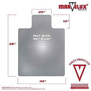 Marvelux 36" x 48" Heavy Duty Polycarbonate Office Chair Mat with Lip for Carpets, 2 Pack, Clear Carpet Protector for Low, Standard and Medium Pile Carpeted Floors, Shipped Flat, Multiple Sizes