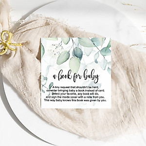 Paper Clever Party Greenery Books for Baby Shower Request Cards - 25 Pack - Rustic Eucalyptus Invitation Inserts - 4x4 Size
