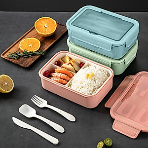 NatraProw Bento Box for Adult, 1400 ML Lunch Containers for Adults, LeakProof Lunch Box with Utensils, BPA Free, 3 Compartment Bento Box Microwave Safe, Light Blue