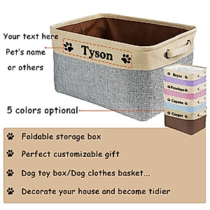 MALIHONG Personalized Dog Cat Toy Storage Basket with Pet's Name Sturdy Foldable Collapsible Storage Bin with Handles for Organizing Pet Stuff, Toys, Clothes, 15" x 9.8" x 9"