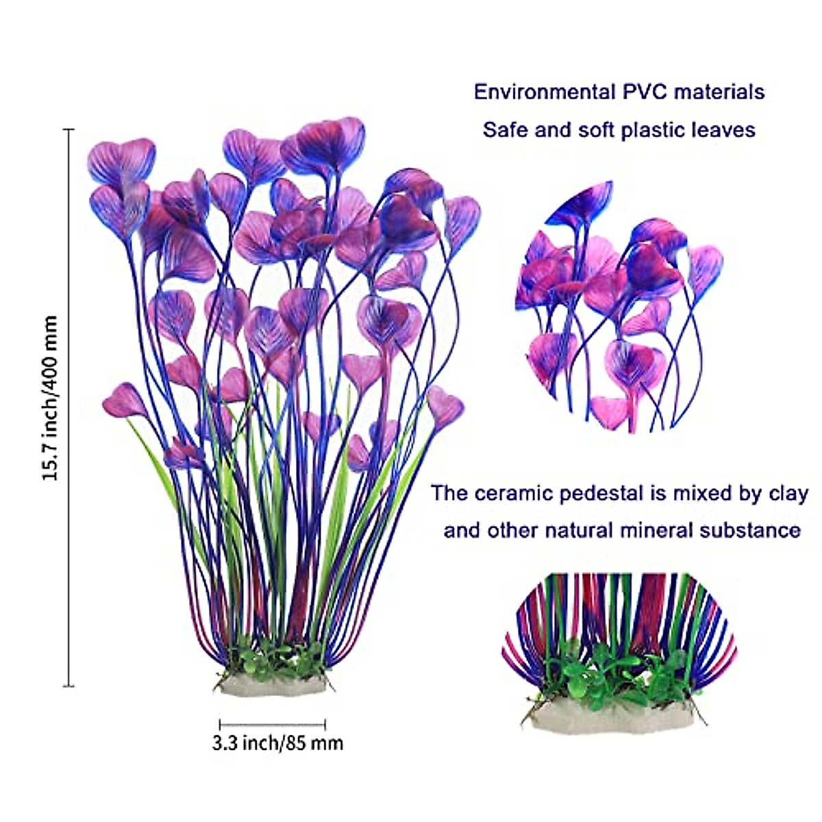 Woyrise Large Plastic Plants Decor for Aquarium,Tall Artificial Plants Ornament for All Fish Tank 15.6 Inch (2pcs)