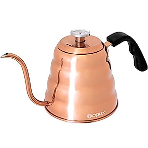 OPUX Pour Over Coffee Kettle with Gooseneck | Stainless Steel Coffee Tea Kettle with Thermometer 40 oz, Stovetop Induction Goose Necked Kettle Slow Pour Drip Spout (1.2 Liter, 40 fl oz) Copper