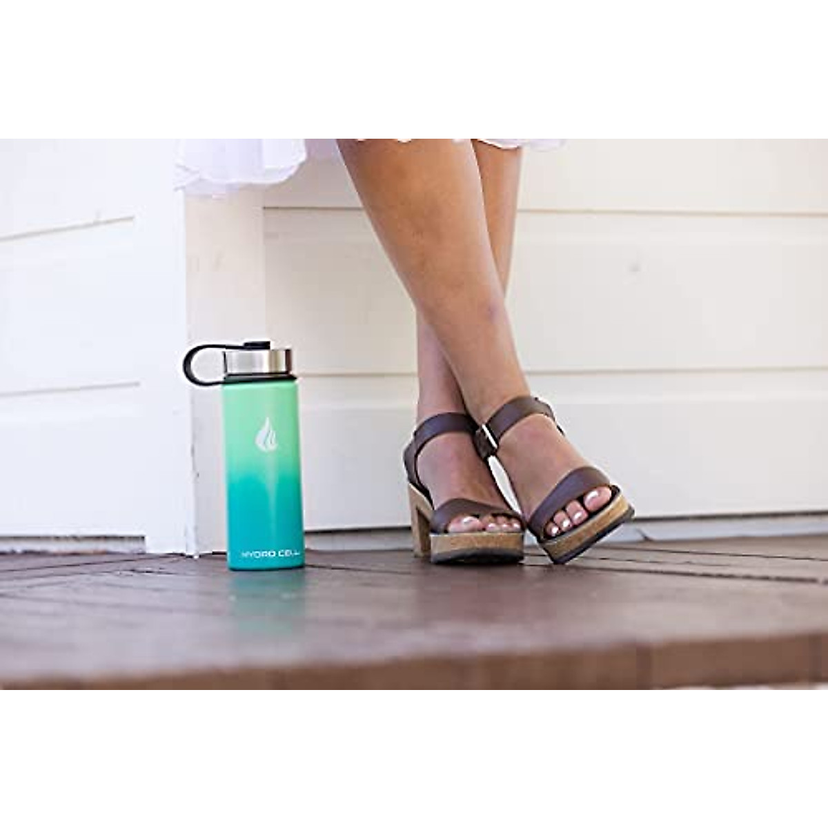 HYDRO CELL Stainless Steel Triple Insulated Water Bottle, 2 Lids (64oz 40oz 32oz 24oz 18oz 14oz) - Metal Vacuum Flask with Modern Leakproof Sport Straw Design for Kids and Adults (Mint/Green - 18oz)