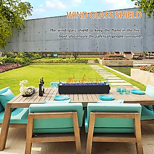 BAIDE HOME 28-inch Table Top Propane Fire Pit, 40,000 BTU Tabletop Firepit for Patio, Outdoor Portable Fireplace Rectangular Fire Bowl w/Wind Glass Shield, Glass Rocks - Black