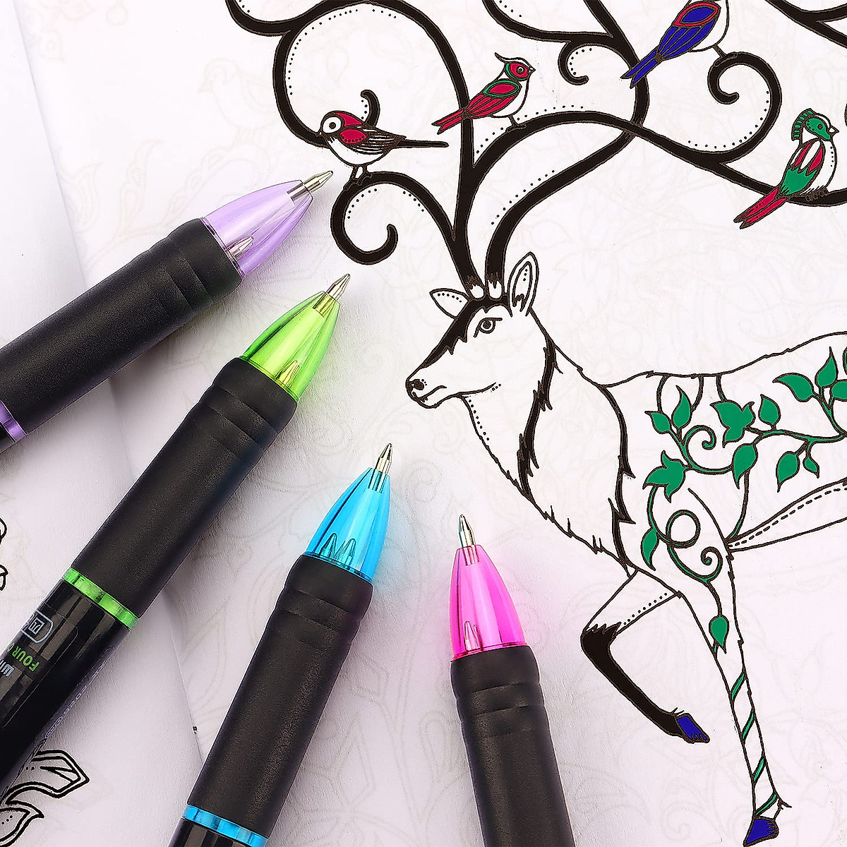 8 Pack Multicolor Ballpoint Pen, 4-in-1 Colored Pens 0.7mm Fine Point, 4 Color Retractable Ballpoint Gift Pens for Office School Supplies