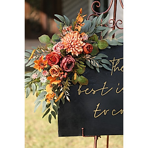 rongflower Artificial Wedding Arch Flowers Swag Set of 2 for DIY Fall Wedding Welcome Ceremony Sign Backdrop Sweetheart Table Chair Home Decoration(Orange)