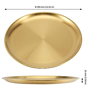 JOIKIT 4 Pack 12 Inch Gold Stainless Steel Plate, Round Metal Dinner Plates, Kitchenware Dinner Dishes Serving Tray Large Camping Plates for BBQ, Snack, Food Serving, Dishwasher Safe