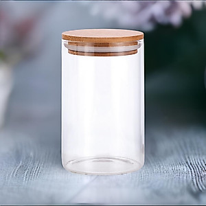 JUVITUS 10 oz Clear Glass Tall Jar with Wooden Bamboo Lid (3 Pack)