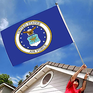 Air Force Crest Emblem Flag 3X5 Outdoor Double Sided 3ply- Heavy Duty Polyester USAF Military Flags With 2 Brass Grommets, Vivid Color And Fade Proof, UV Proof
