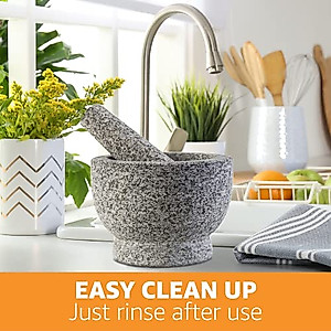 Heavy Duty Natural Granite Small Mortar and Pestle Set, Hand Carved, Make Fresh Guacamole at Home, Solid Stone Grinder Bowl, Herb Crusher, Spice Grinder, Unpolished Grey, 1.5 Cup, Grey