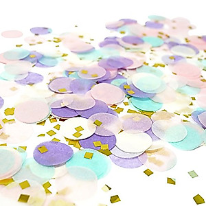 Premium 1-inch Round Tissue Paper Party Table Confetti - 50 Grams (Unicorn Pastel, Gold Mylar Flakes)