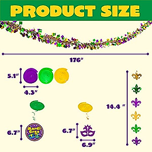 JOYIN 25 PCS Assorted Mardi Gras-themed Set with 24 Hanging Swirls and 1 Strings with Garland Party Decorations Supplies