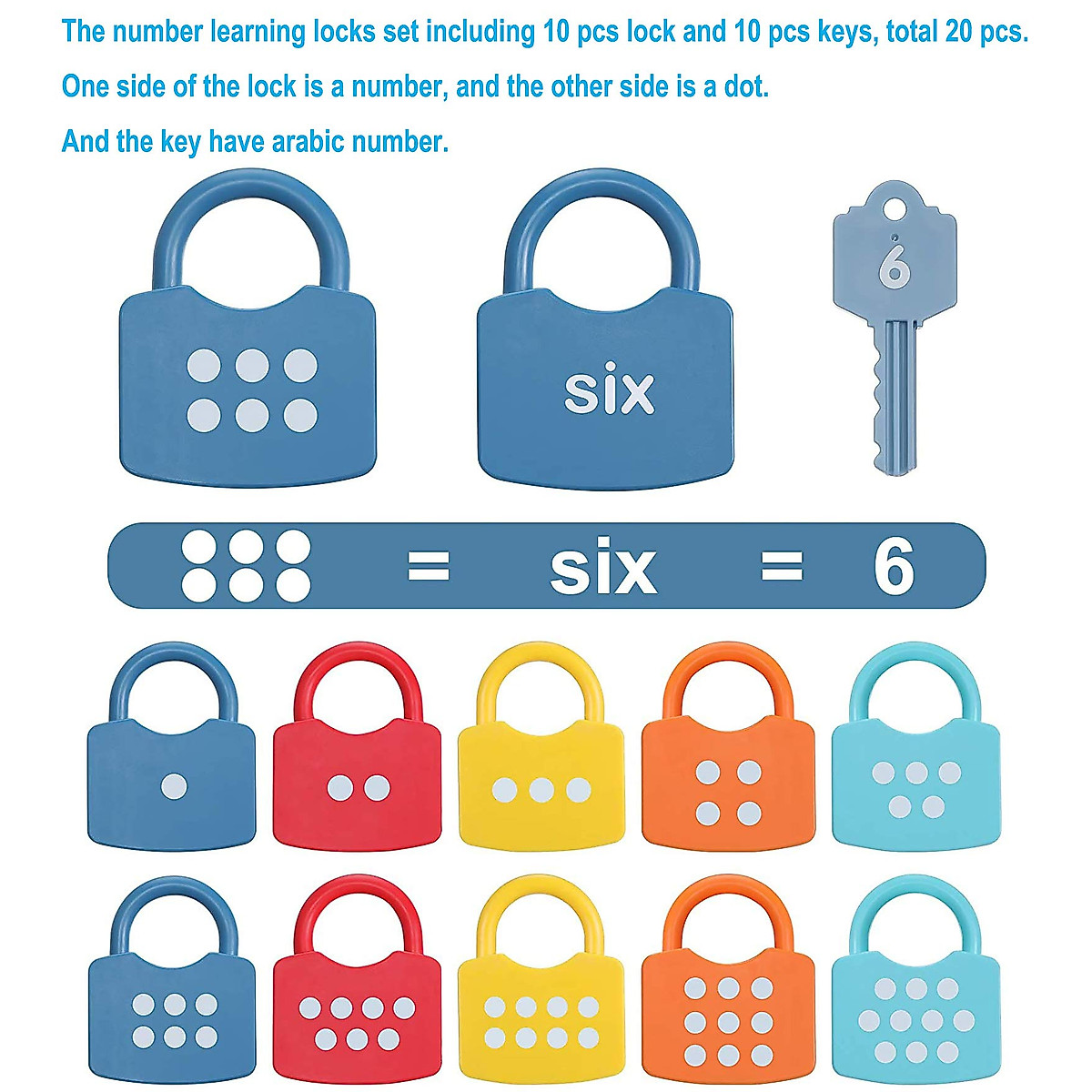 Kids Learning Locks with Keys, 123 Dots Numbers Matching and Counting Toys, Montessori Educational Toys for Toddlers Boys Girls