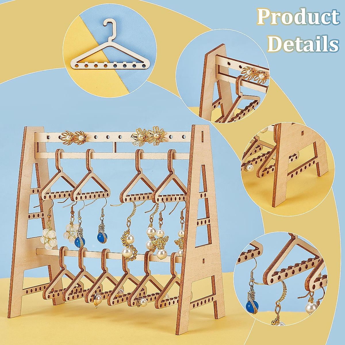 PH PandaHall 116 Holes Earring Holder, Earring Organizer Rack with Mini Hangers Wood Earring Display Stand for Selling Jewelry Earring Stand Ear Stud Holder for Women Retail Personal