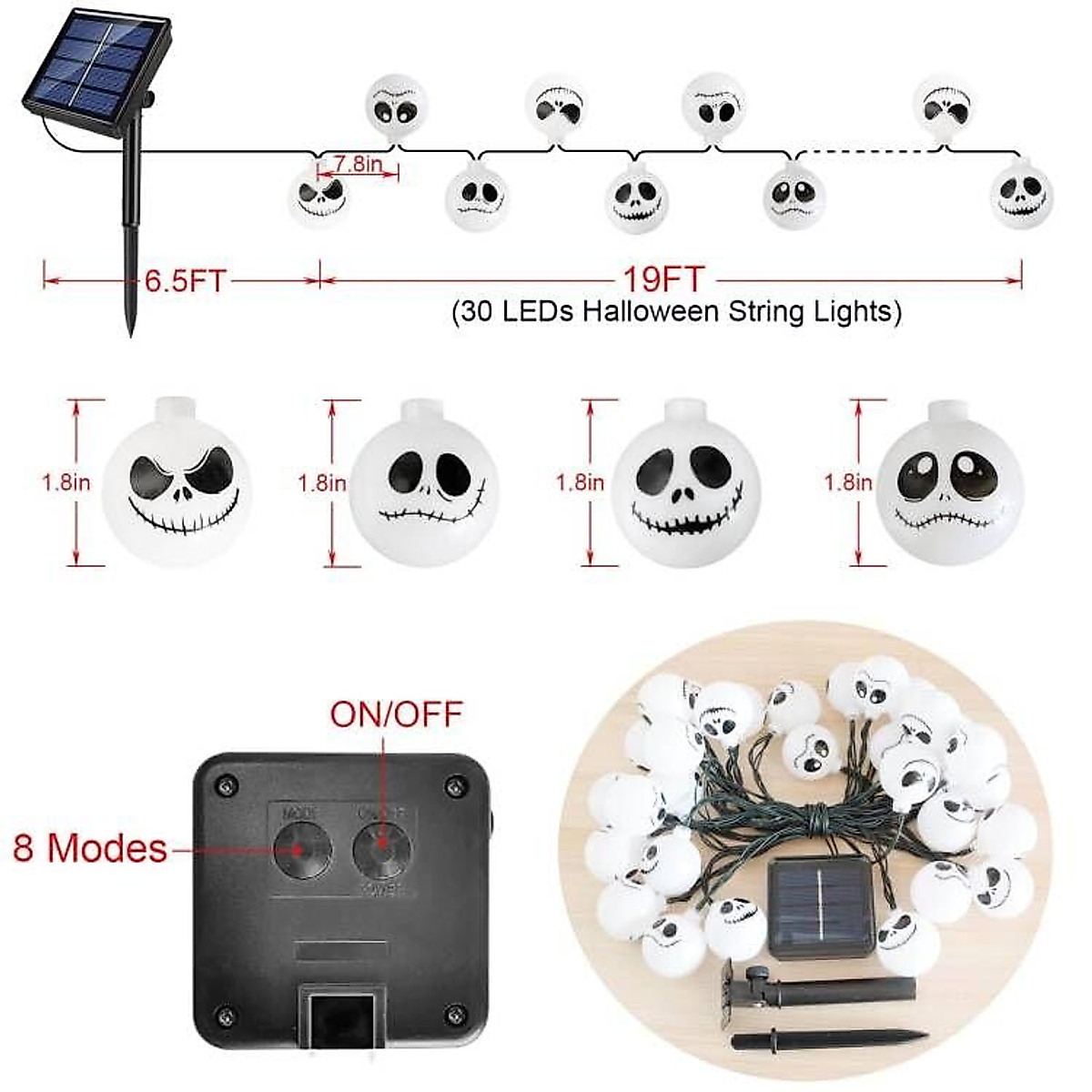 Dontsri Solar Powered Xmas Lights, 8 Modes, 30 LEDs, Waterproof, Auto On/Off, Long Lasting, Outdoor Use