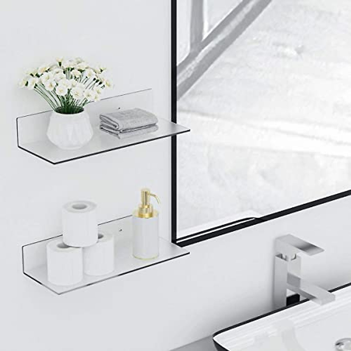 FEMELI Clear Acrylic Floating Wall Shelf for Figures Collections Plant Photo in Bedroom Living Room Office,Wall Mounted Storage Shelf 12 Inch,2 Pack