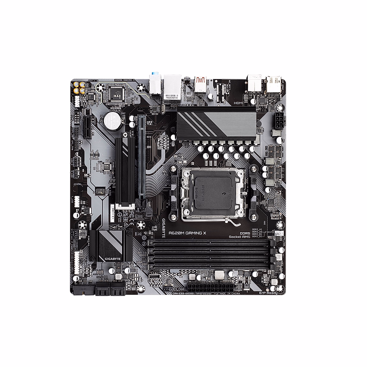 GIGABYTE A620M GAMING X (AM5/ LGA 1718/ AMD/ A620/ Micro ATX/ 5-Year Warranty/ DDR5/ PCIe 4.0 M.2/ PCIe 4.0/ USB 3.2 Gen1x2 Type-C/Realtek 1GbE LAN/Q-Flash Plus/PCIe EZ-Latch/Motherboard)