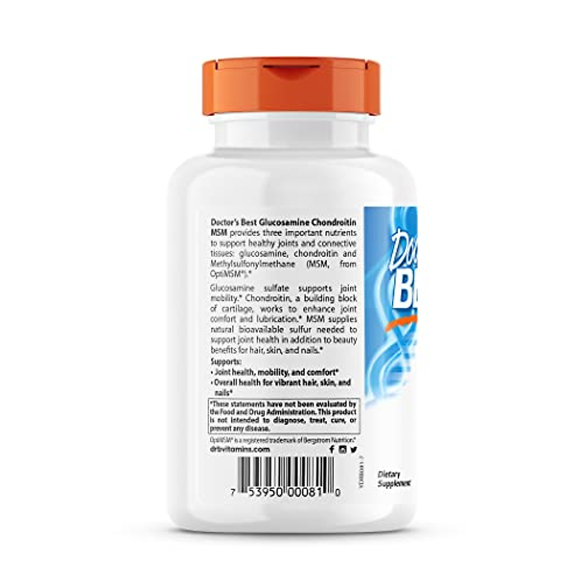 Doctor's Best Glucosamine Chondroitin Msm with OptiMSM Capsules, Supports Healthy Joint Structure, Function & Comfort, Non-GMO, Gluten Free, Soy Free, 240 Count (Pack of 1)