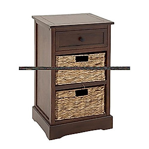 Deco 79 Wood 2 Baskets and 1 Drawer Storage Unit, 16" x 13" x 28", Brown