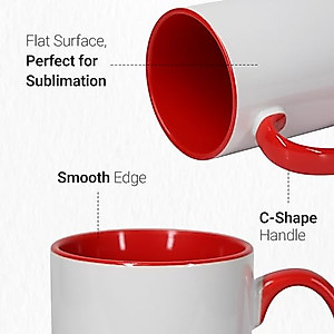 SDN CUSTOM 15 oz AAA Coated White Sublimation Ceramic Mug with Inner Color and Red Handle - Blank Ceramic Coffee Cups Set for Printing and DIY Gifts – Oven and Mug Press Compatible (6 Pack)