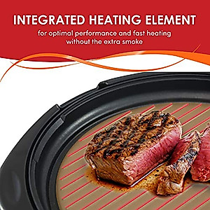 Elite Gourmet EMG-980BSC Large Indoor Electric Round Nonstick Grill Cool Touch Fast Heat Up Ideal Low-Fat Meals Easy to Clean Design Dishwasher Safe Includes Glass Lid, Black