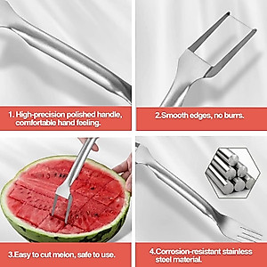 Watermelon Fork Slicer Cutter,Stainless Steel 2 in 1 Fruit Fork Slicer,Portable Watermelon Fork Watermelon Cutter Slicer Tool Fruit Forks Slicer for Home Party Camping Kitchen Gadget(1pack)