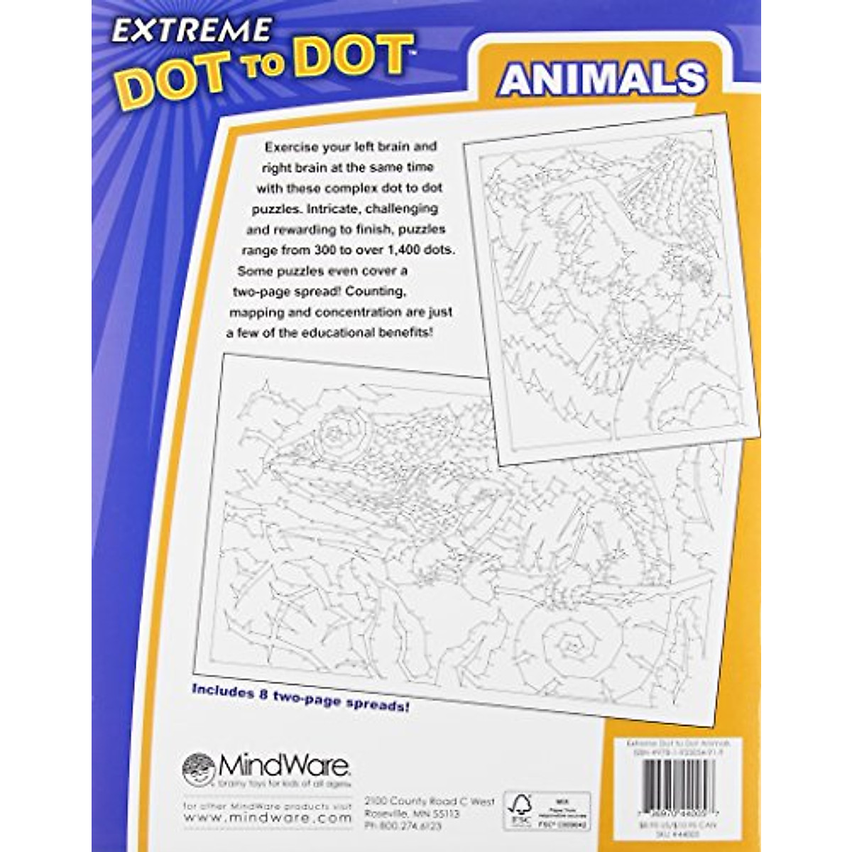 MindWare Extreme Dot to Dot Animals Book Puzzles Range from 300 to over 1,400 Dots Features 8 2-Page Spreads