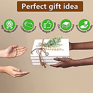 Stacked Book Decoration, New Bundle Bead Garland and Wood Cross Pendant - Book Stack for Farmhouse Table - Rustic Accent for End Table Coffee Table or Shelves