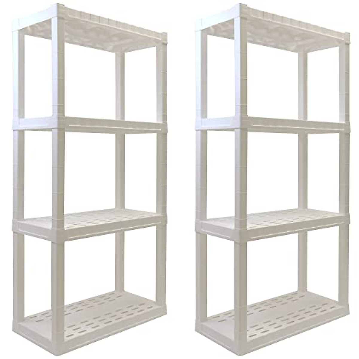 OYTHO 56" H x 14" D x 30" W 4 Shelf Plastic Garage Shelves, Pack of 2 Storage Shelving Units, White 400 lbs Capacity