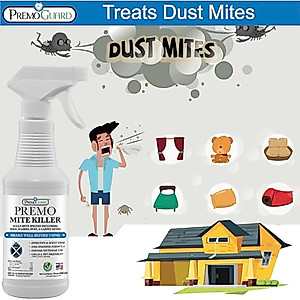 Mite Killer Spray by Premo Guard – Treatment for Dust Spider Bird Rat Mouse Carpet and Scabies Mites – Fast Acting 100% Effective – Child & Pet Safe – Best Natural Extended Protection (16 oz)