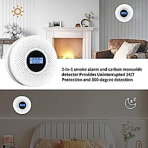 GiiHoo Smoke and Carbon Monoxide Detector Alarm, 2-in-1 Combination Smoke and Carbon Monoxide Detector with LCD Display and Silence Function, Battery Operated, Not Hardwired (White-1)