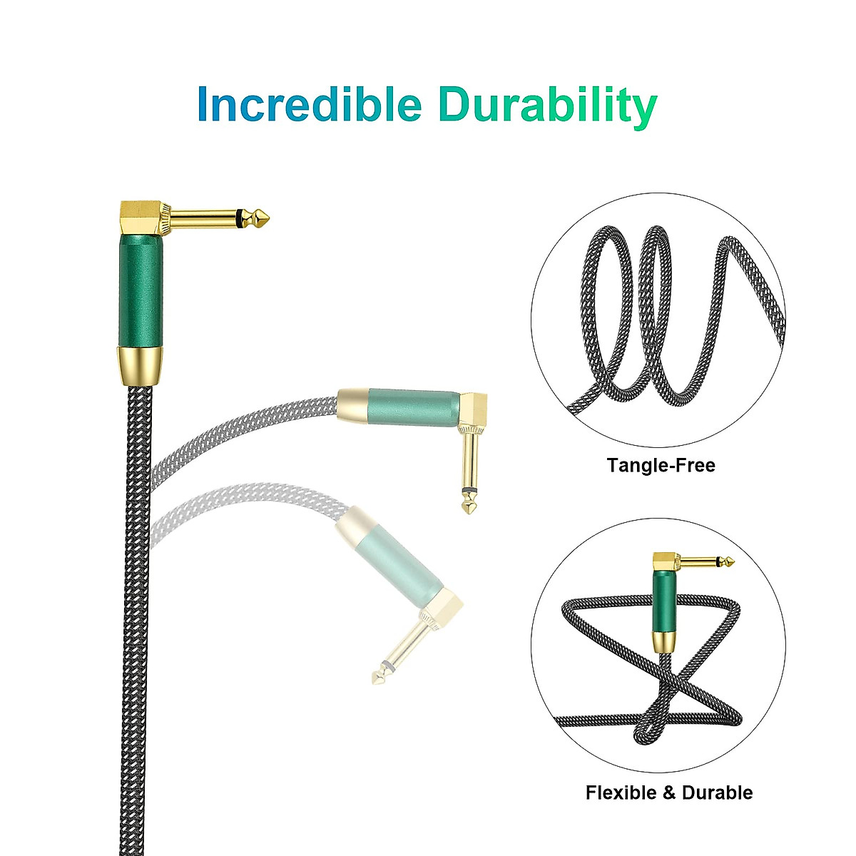 NUOSIYA Guitar Cable 10ft, 22 AWG Professional Instrument Cable, Straight 1/4" TS to Right Angle 1/4 Inch TS for Electric Guitar, Bass, Pro Audio (Grey 1 Packs)