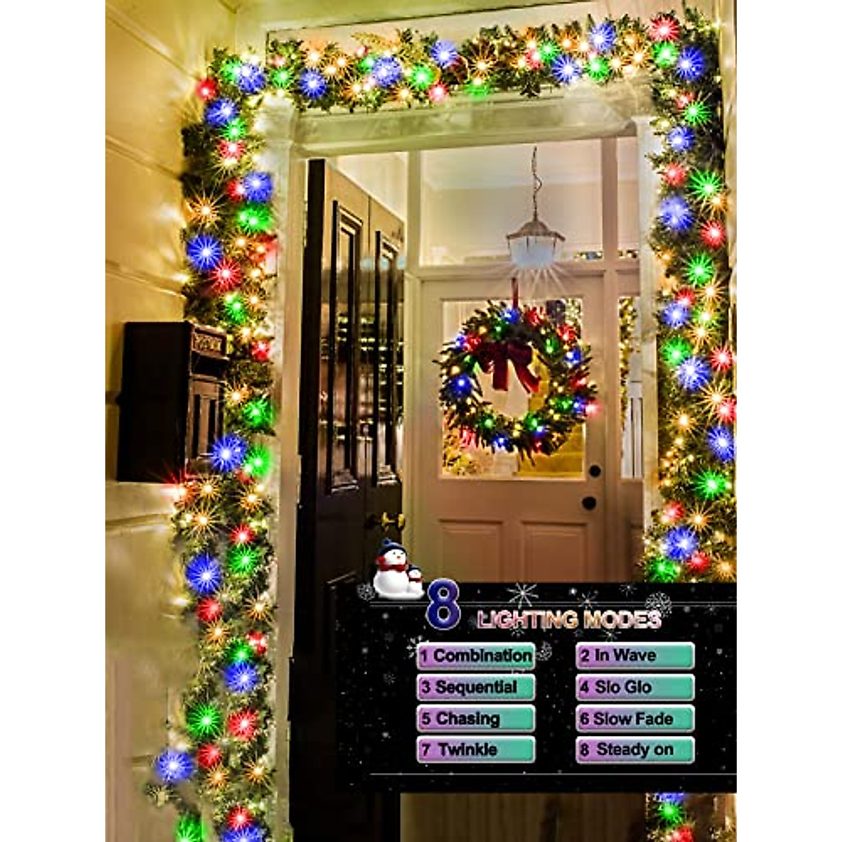 2 Pack Each 32.8ft 120 LED Battery Operated Christmas Tree Lights Indoor Outdoor Cluster String Lights with Timer 8 Modes Dark Green Wire Fairy Light for Xmas Bedroom Garden Decorations (Multicolor)