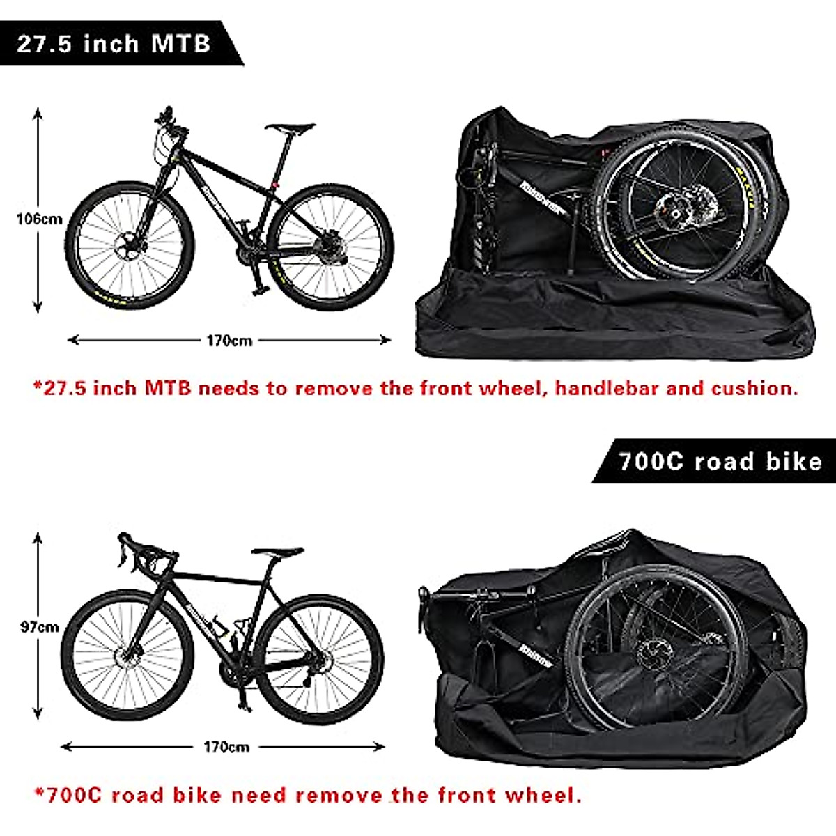 Rhinowalk Folding Bike Carry Bag 26 Inch Thick Bicycle Transport Storage Case Bike Travel Bag for Air Travel,Transport,Shipping Professional Cycling Accessories