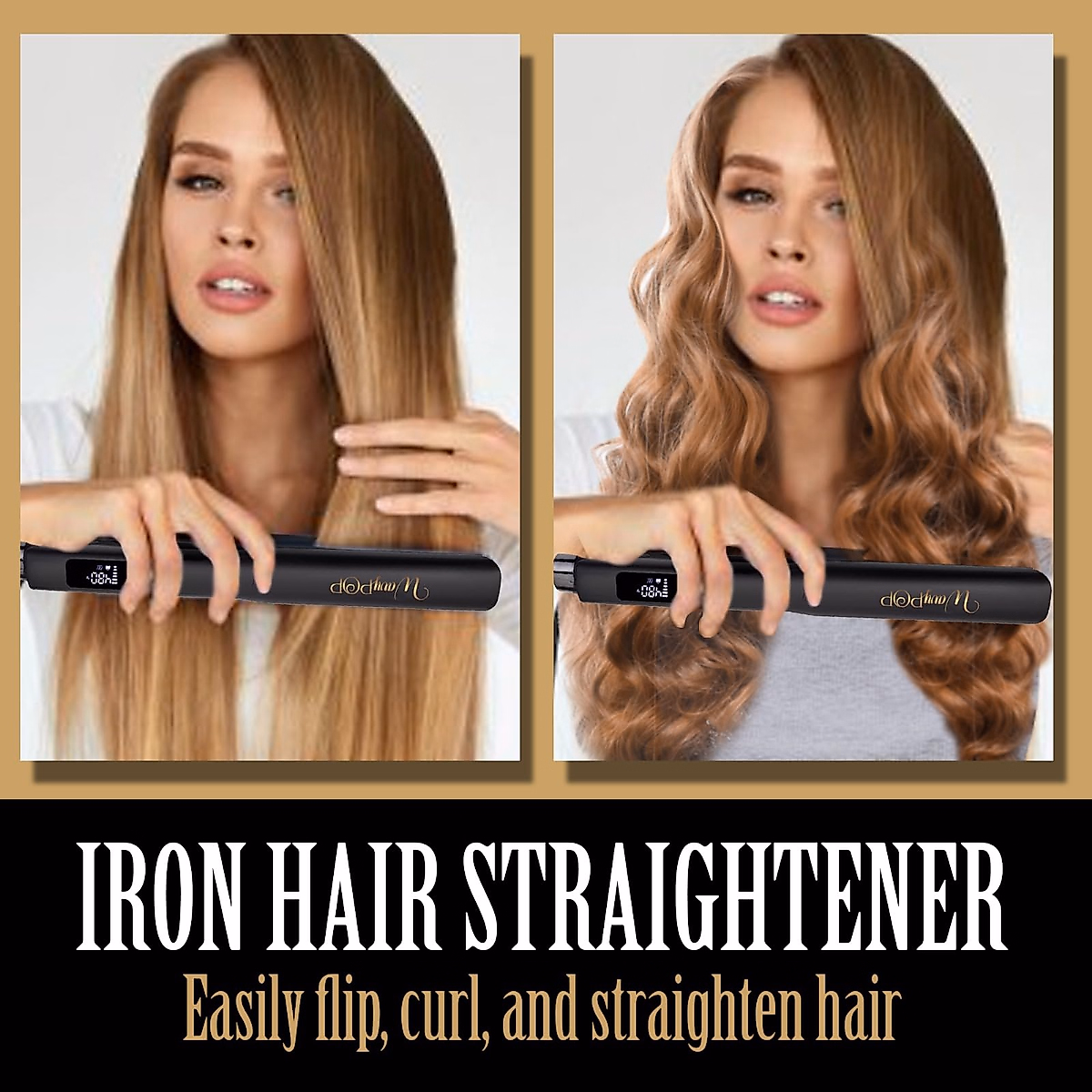 Wavy POP PRO 2 in 1 Titanium Flat Iron Hair Straightener & Curling Wand 1.75" | Professional Straightening Hair Iron with Ceramic MCH Fast Heat, Auto Shut Off | Dual Voltage with Travel Bag