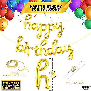 KatchOn, Large Gold Foil Balloon With Gold Happy Birthday Balloon Banner-Pack of 7 | Big Gold Balloons, Black and Gold Party Decorations | Happy Birthday Letter Balloons for Gold Birthday Decorations