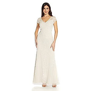 Adrianna Papell Women's Long Beaded Dress, Ivory, 8