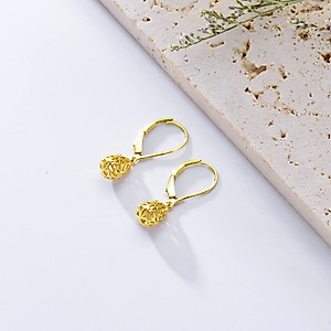 Filigree Leverback Earrings 14k Solid Gold Teardrop Earrings for Women Daisy Flower Leverback Heart Dangle Drop Earrings Jewelry Christmas Gifts for Her