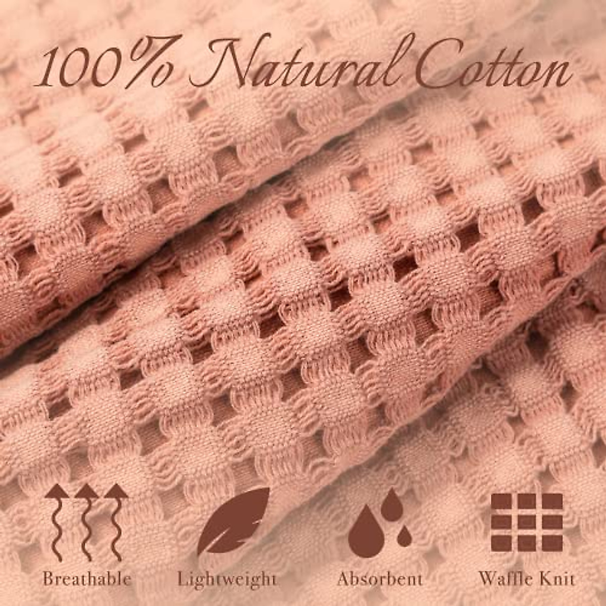Amélie Home 100% Cotton Waffle Knit Throw Blanket, Soft Lightweight Blanket with Tassels, Decorative Breathable Textured Throw Blankets for Couch Bed Sofa, 50x60, Coral